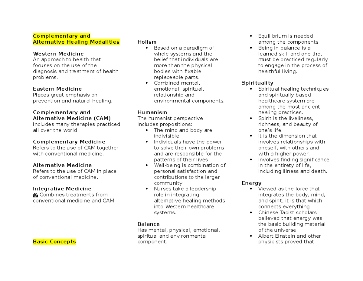 Complementary and Alternative Healing Modalities - Complementary and ...