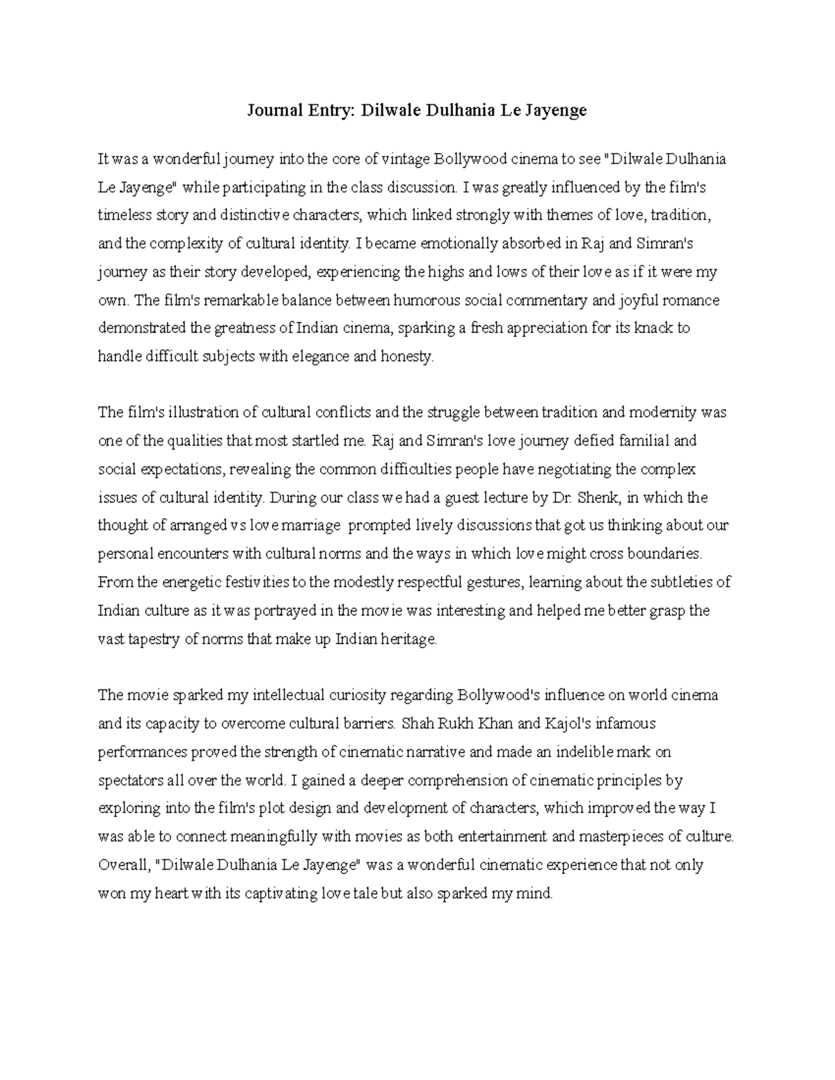 Journal Entry example - Journal Entry: Dilwale Dulhania Le Jayenge It ...