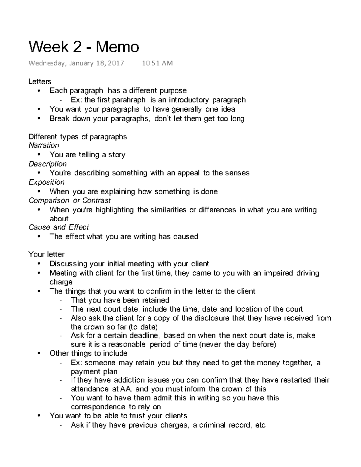 Week 2 - Memo Writing - Week 2 - Memo Wednesday, January 18, 2017 10:51 ...