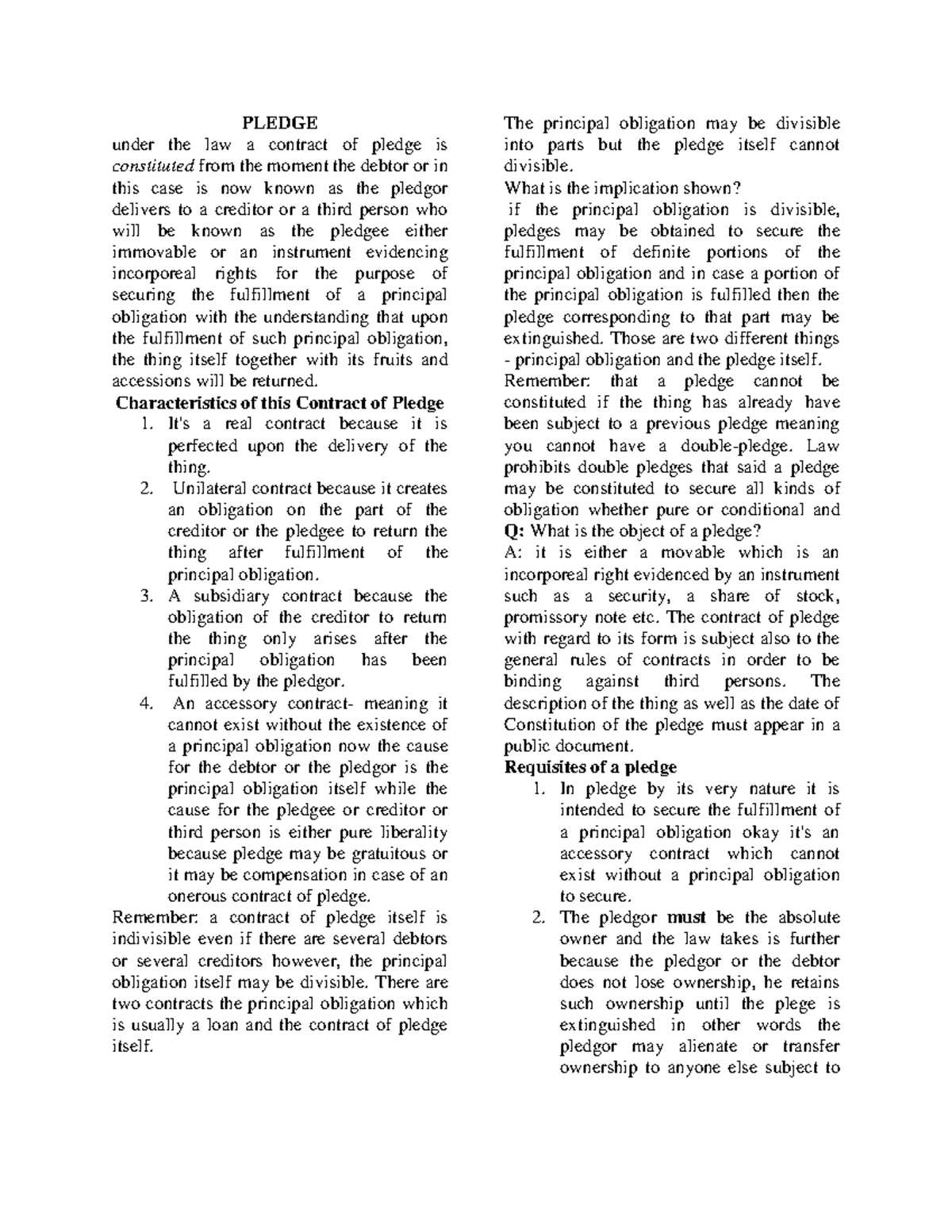 Security Transaction Pledge - Sales - UPHSD - Studocu