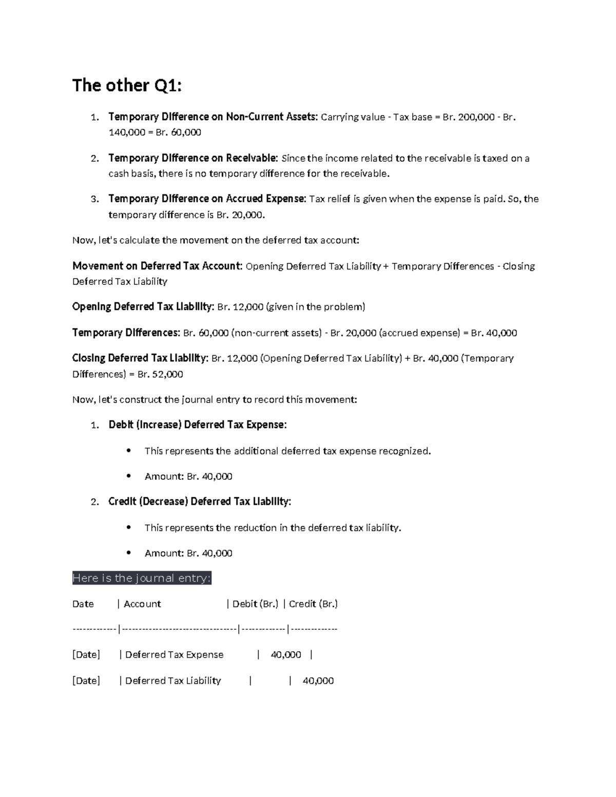 Karl Marx is the messiah - The other Q1: 1. Temporary Difference on Non ...