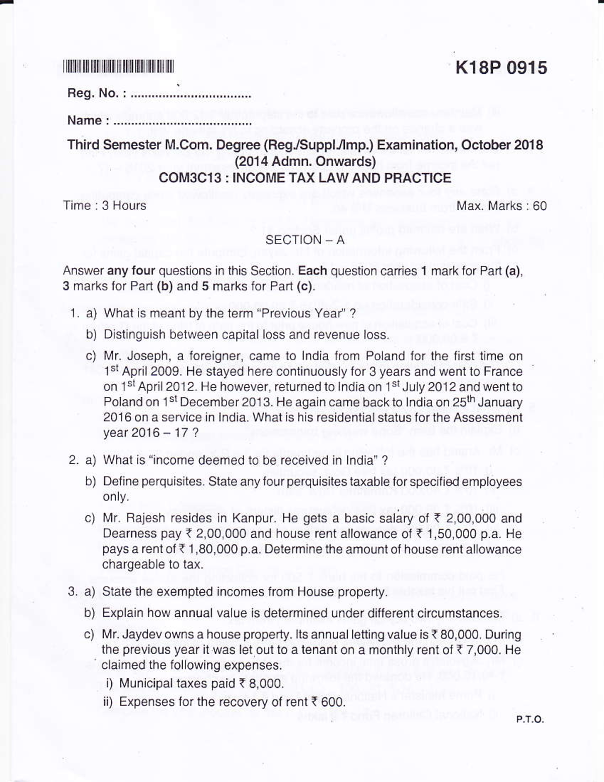 KU M - Question paper - I I [l] tl I K18P 0915 llax [4ar[s 60 Req. No ...