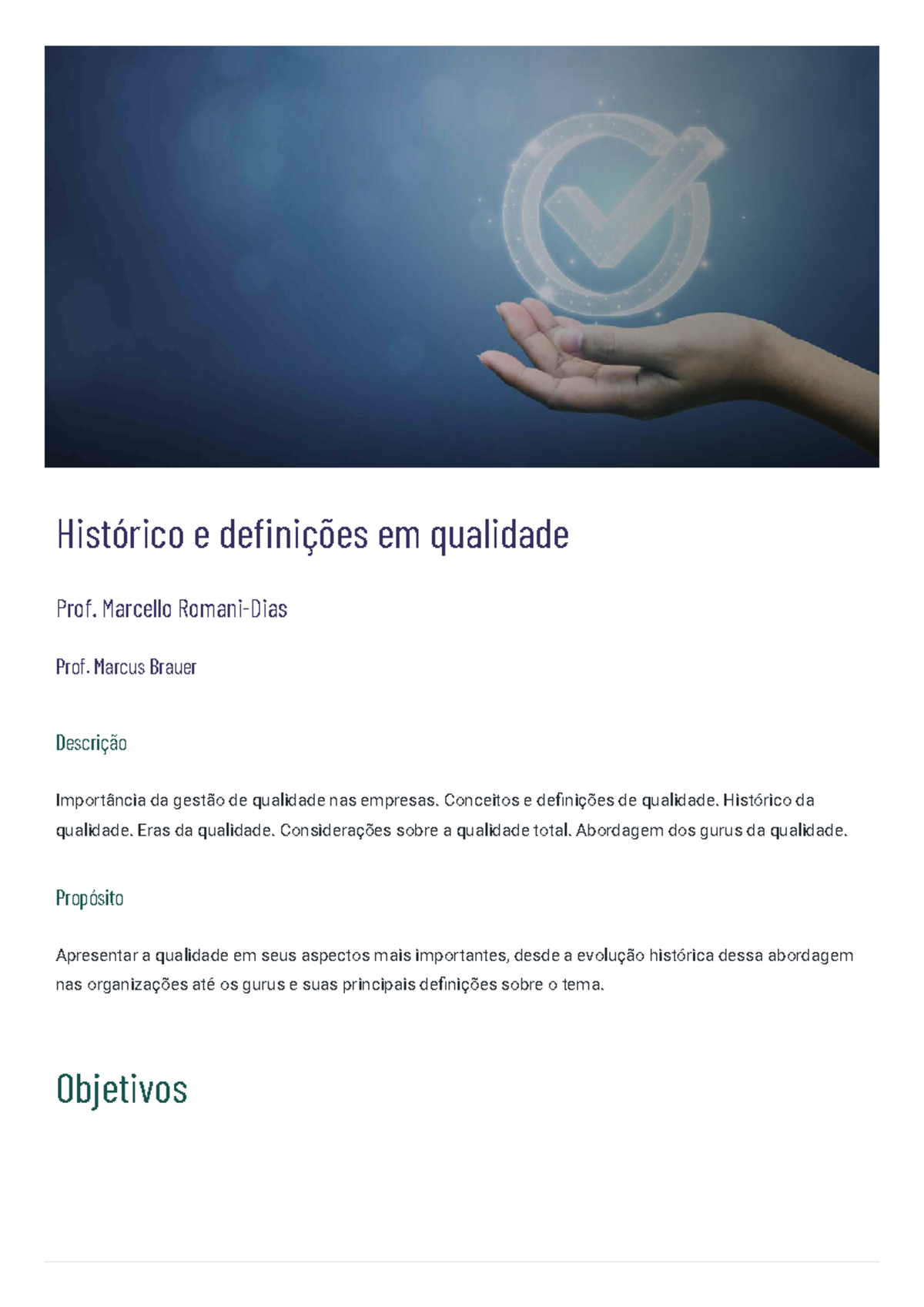 Histórico e definições em qualidade - Marcello Romani-Dias Prof. Marcus ...