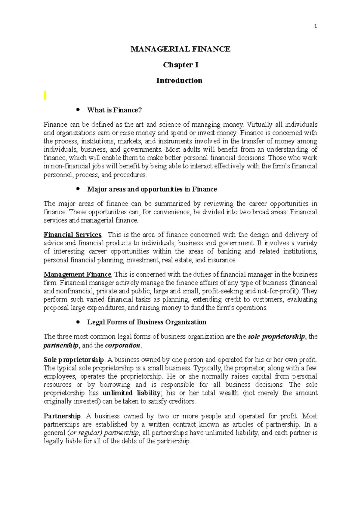 Managerial Finance Chapter I Introductio - MANAGERIAL FINANCE Chapter I ...
