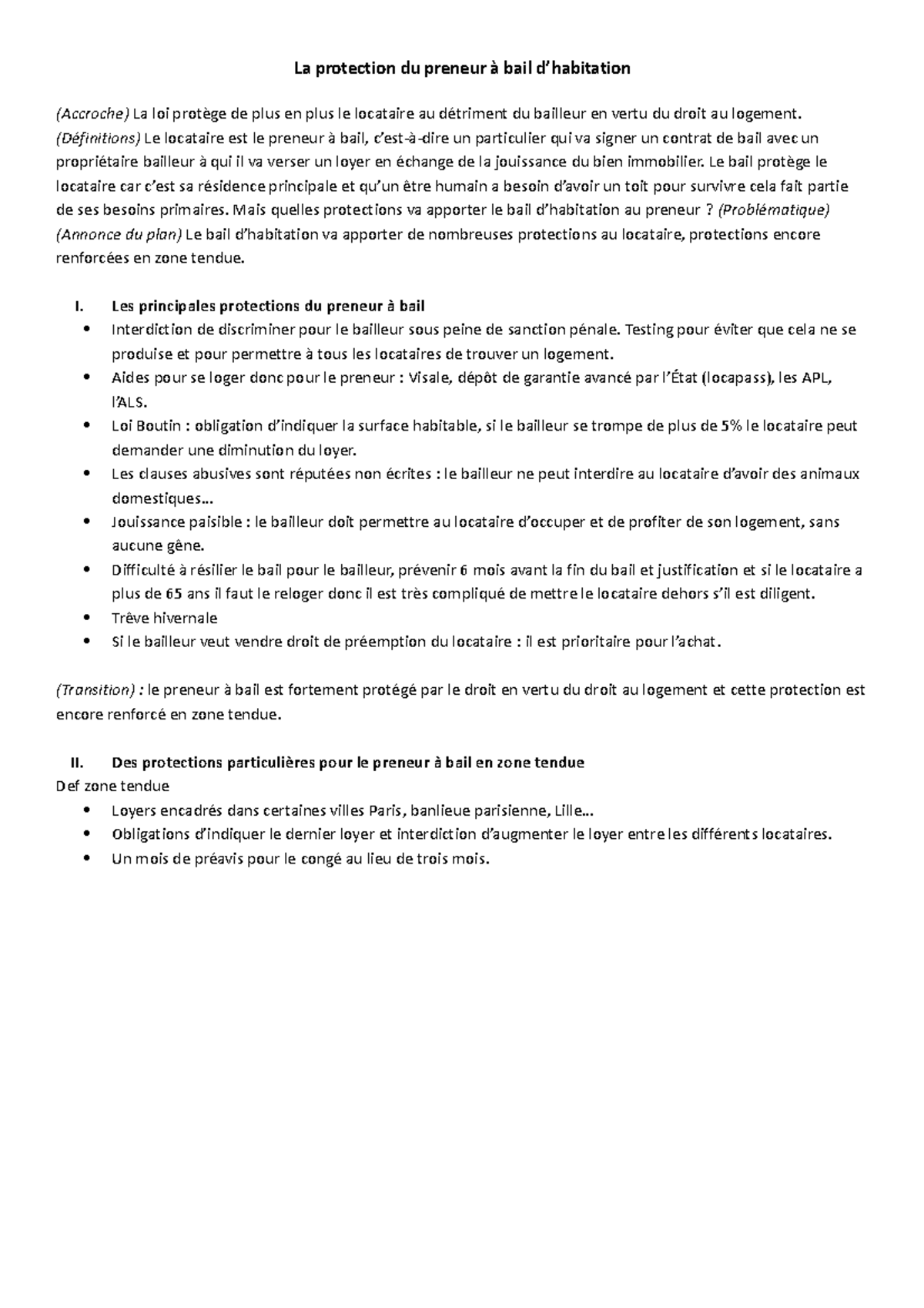 Protecteur du preneur bail d'habitation - La protection du preneur à ...