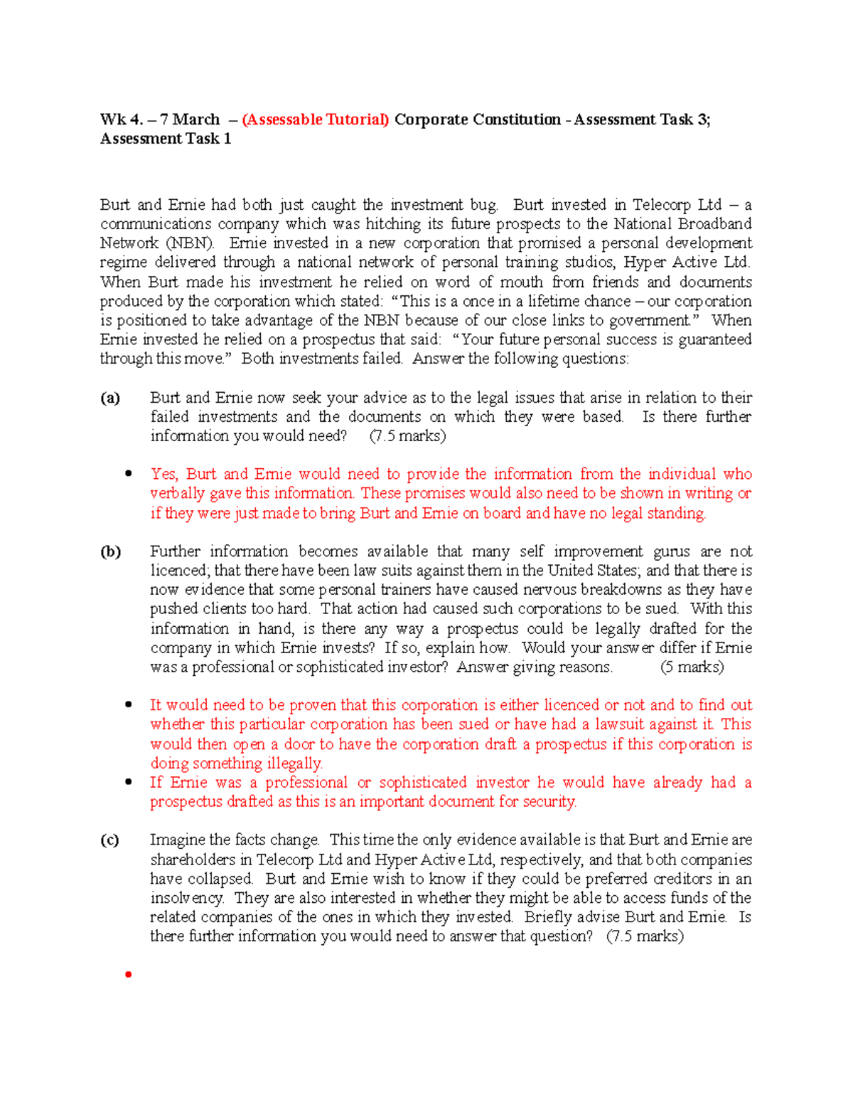 BX2112 Law Tute week 4 - Wk 4. – 7 March – (Assessable Tutorial) Corporate Constitution ...