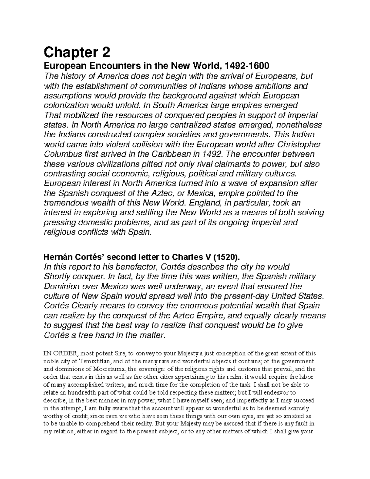 Cortes and De Las Casas Documents - Chapter 2 European Encounters in ...