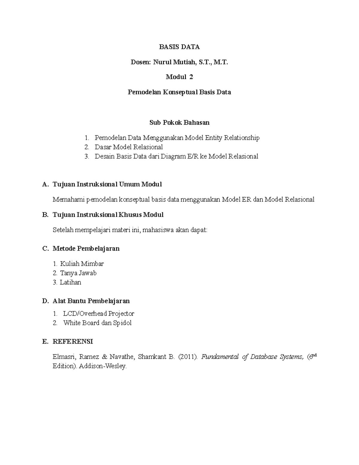 Modul 2 Basis Data (Perencanaan dan Basis Data CRM) - BASIS DATA Dosen ...