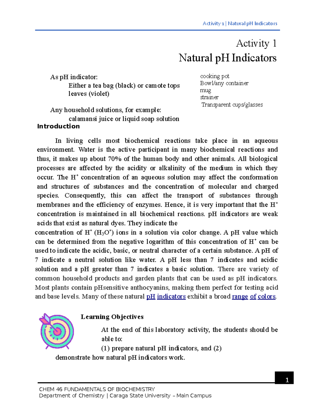 Chem 46 BCD1- Laboratory Activity #2- Natural p H Indicator - 1 ...