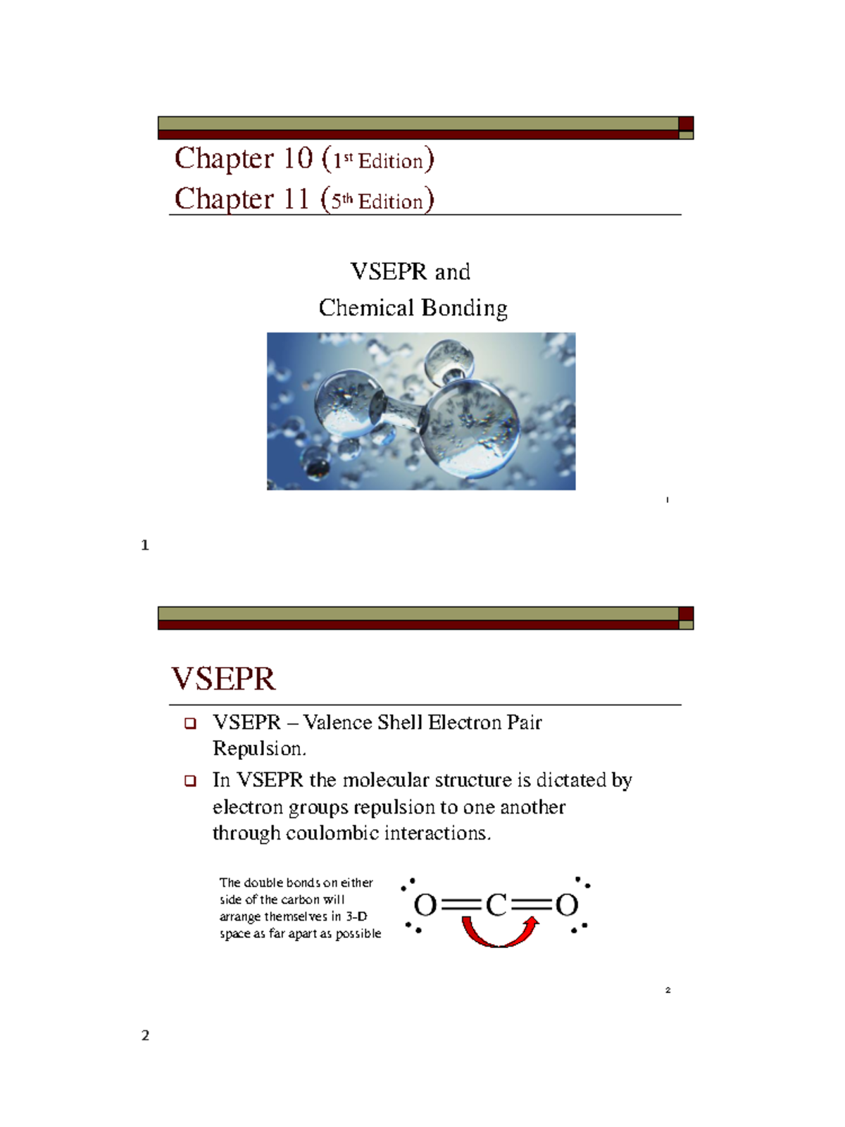 Ch 10 Vsepr Spr 2020 - 1 Chapter 10 ( 1 stEdition) Chapter 11 ( 5 thEdition) VSEPR and Chemical ...