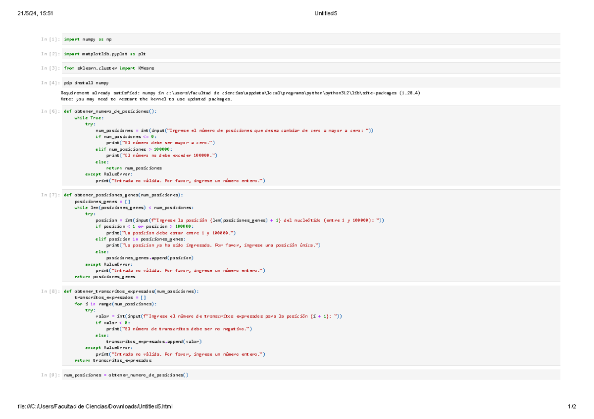 apuntes de bioinformatica - import numpy as np import matplotlib as plt ...