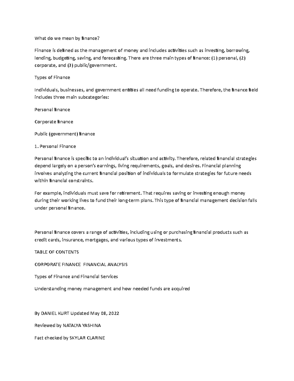 Finance and its types - Assignment - What do we mean by finance ...