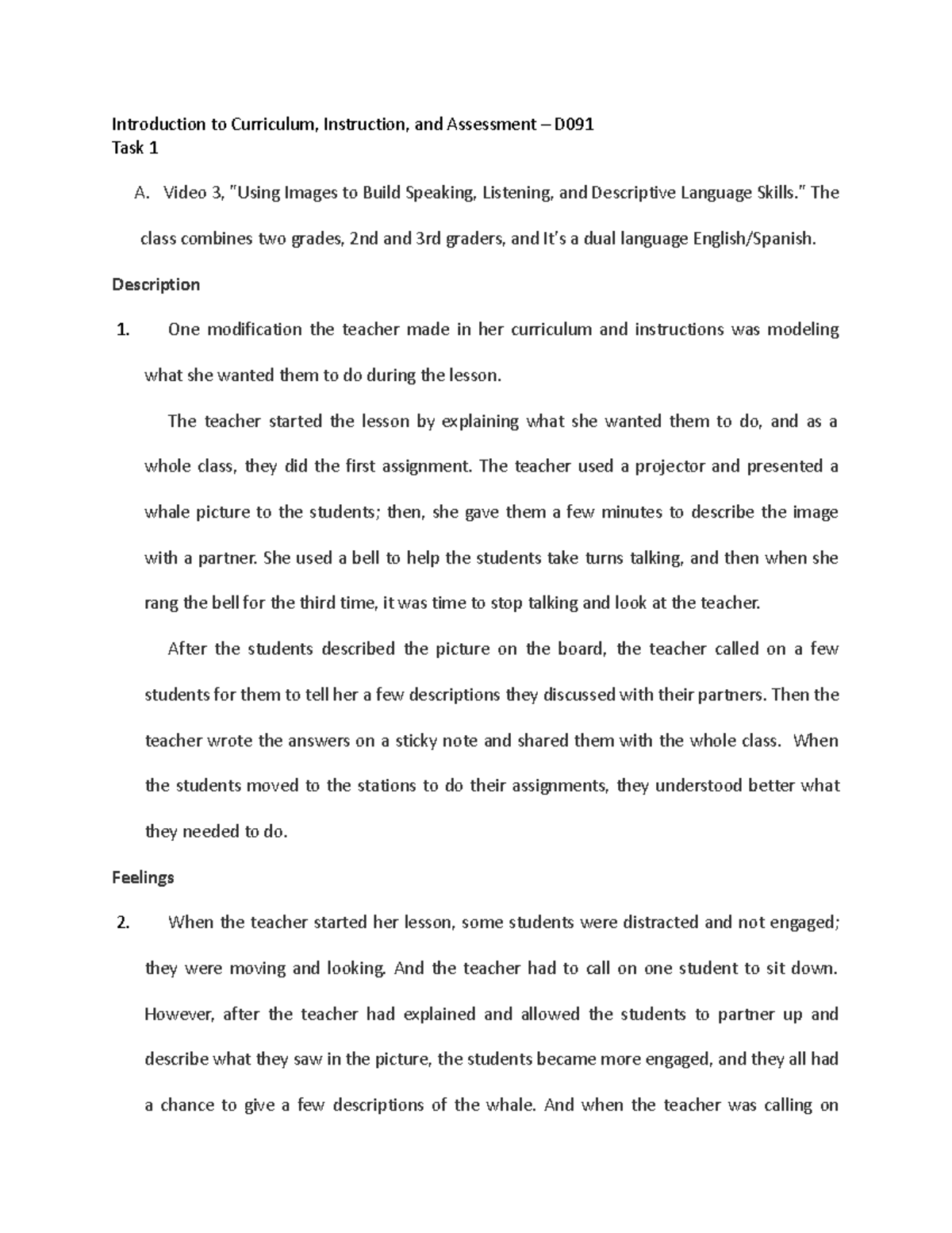 Task 1 - Passed first try - Introduction to Curriculum, Instruction ...