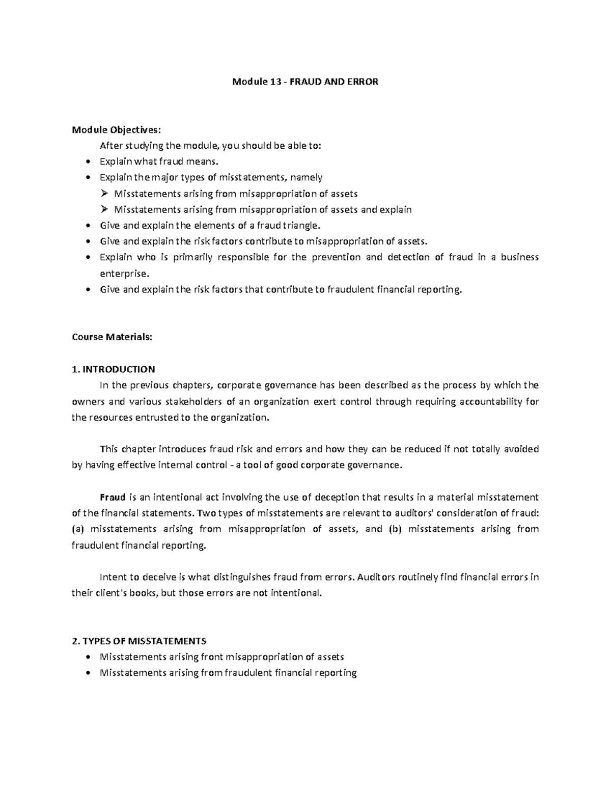 Module 13 - Fraud AND Error - Module 13 - FRAUD AND ERROR Module ...