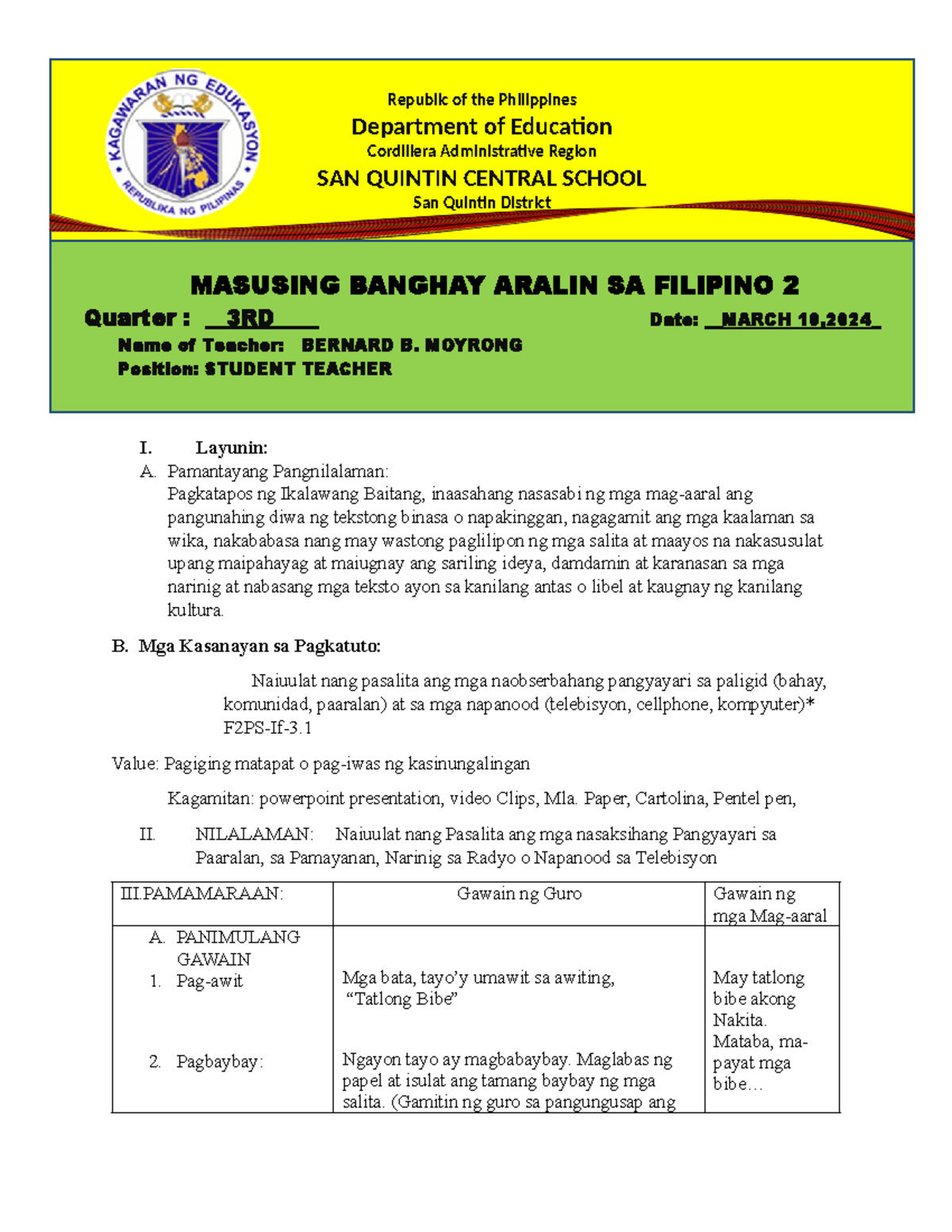 3d quarter Masusing-Banghay-Aralin-sa- Filipino-2- Bernard B. Moyrong - Republic of the ...