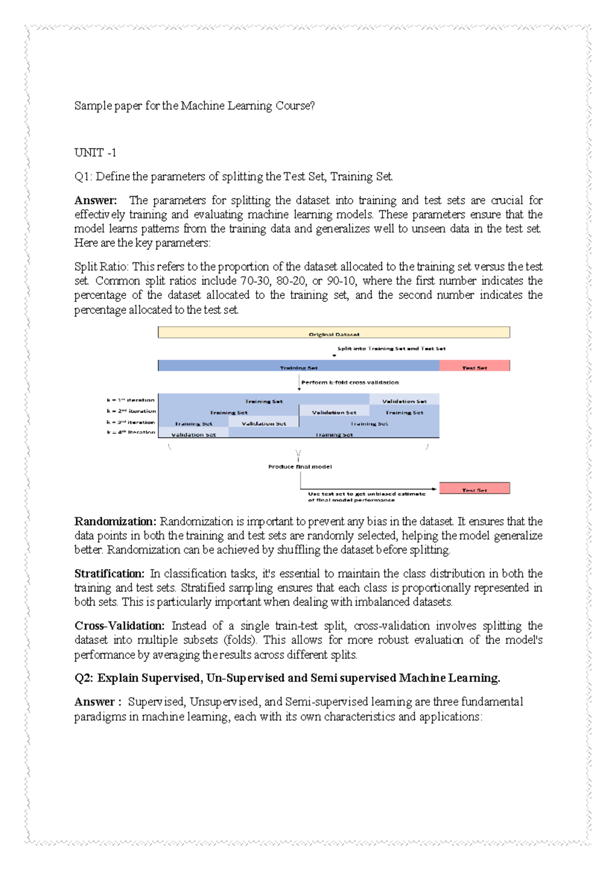 Sample paper for the Machine Learning - UNIT - Q1: Define the ...