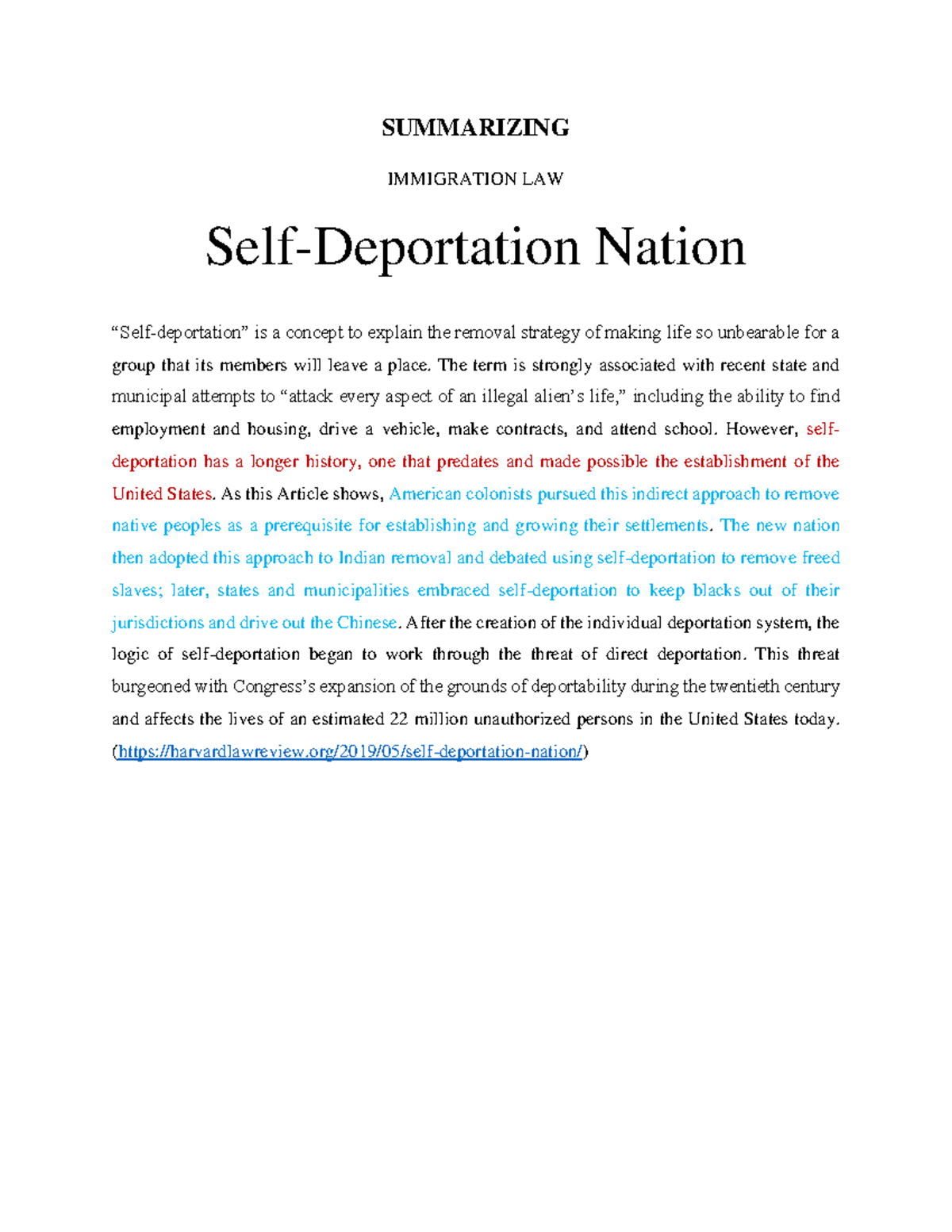 SUMMARIZING IMMIGRATION LAW Self-Deportation Nation - SUMMARIZING ...