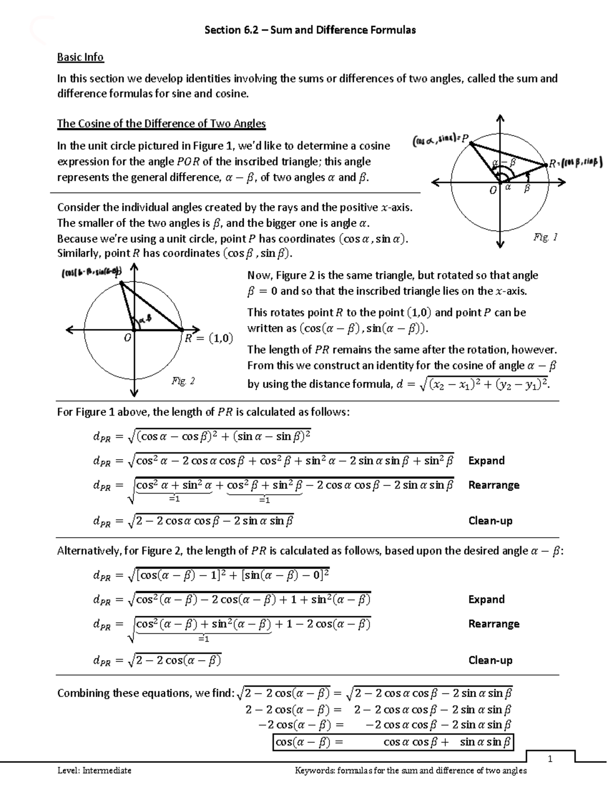 6 2 Sum And Difference Formulas 1 Basic Info In This Section We