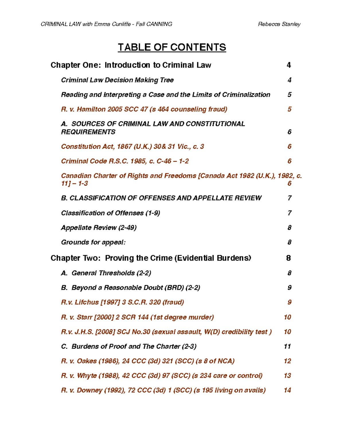 Criminal Law PDF Notes TABLE OF CONTENTS Chapter One Introduction To
