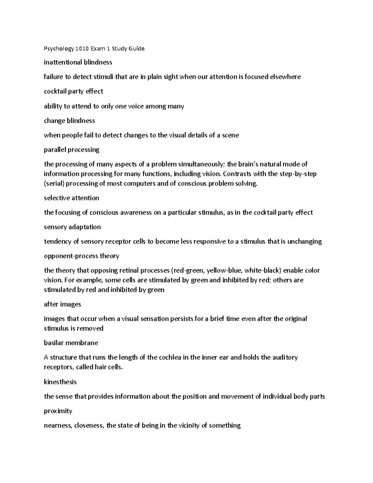 Psychology 1010 Exam 1 Study Guide - Psychology 1010 Exam 1 Study Guide ...