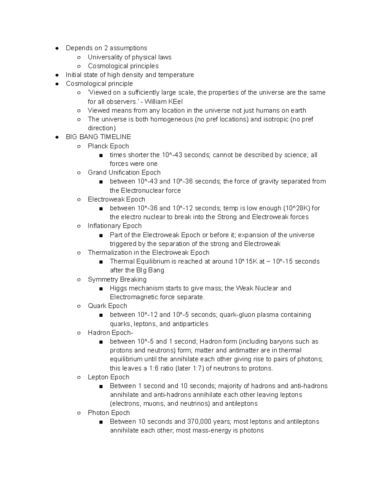 Big Bang Theory notes - Depends on 2 assumptions Universality of ...