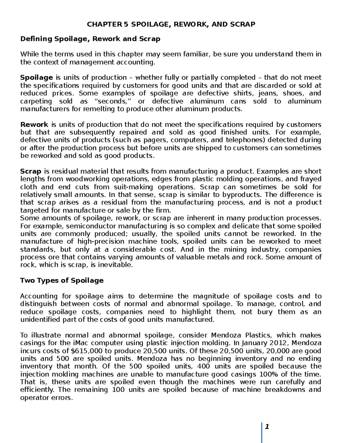 Chapter 5 Spoilage, Rework, AND Scrap 0 - CHAPTER 5 SPOILAGE, REWORK ...