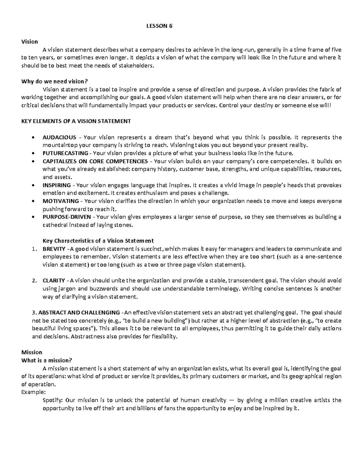 Lesson-6-summary - Stratman - LESSON 6 Vision A vision statement ...