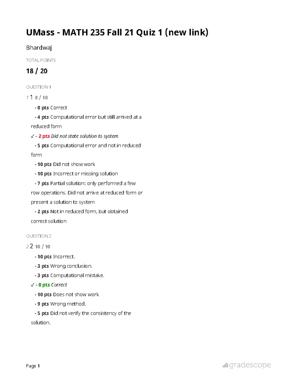 235 Q1 - M235- FALL 21 - QUIZ 1 - UMass - MATH 235 Fall 21 Quiz 1 (new ...