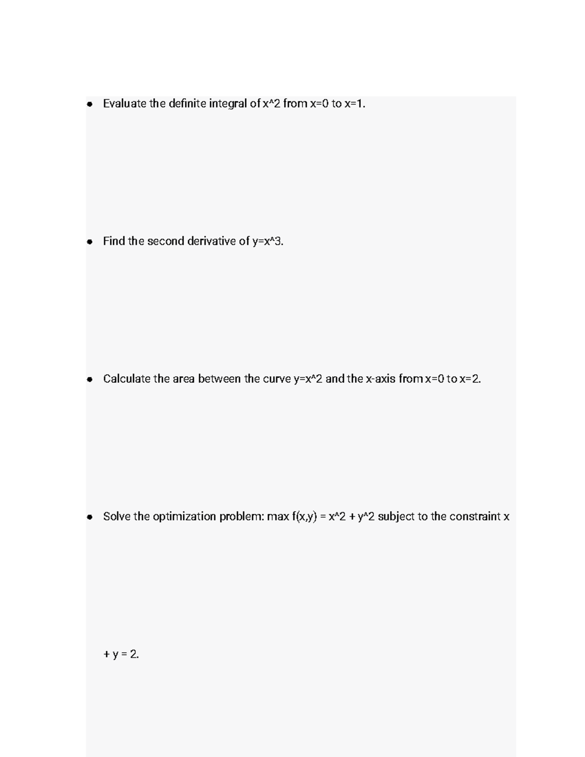Calculus 2 review problems - Evaluate the definite integral of x^2 from ...