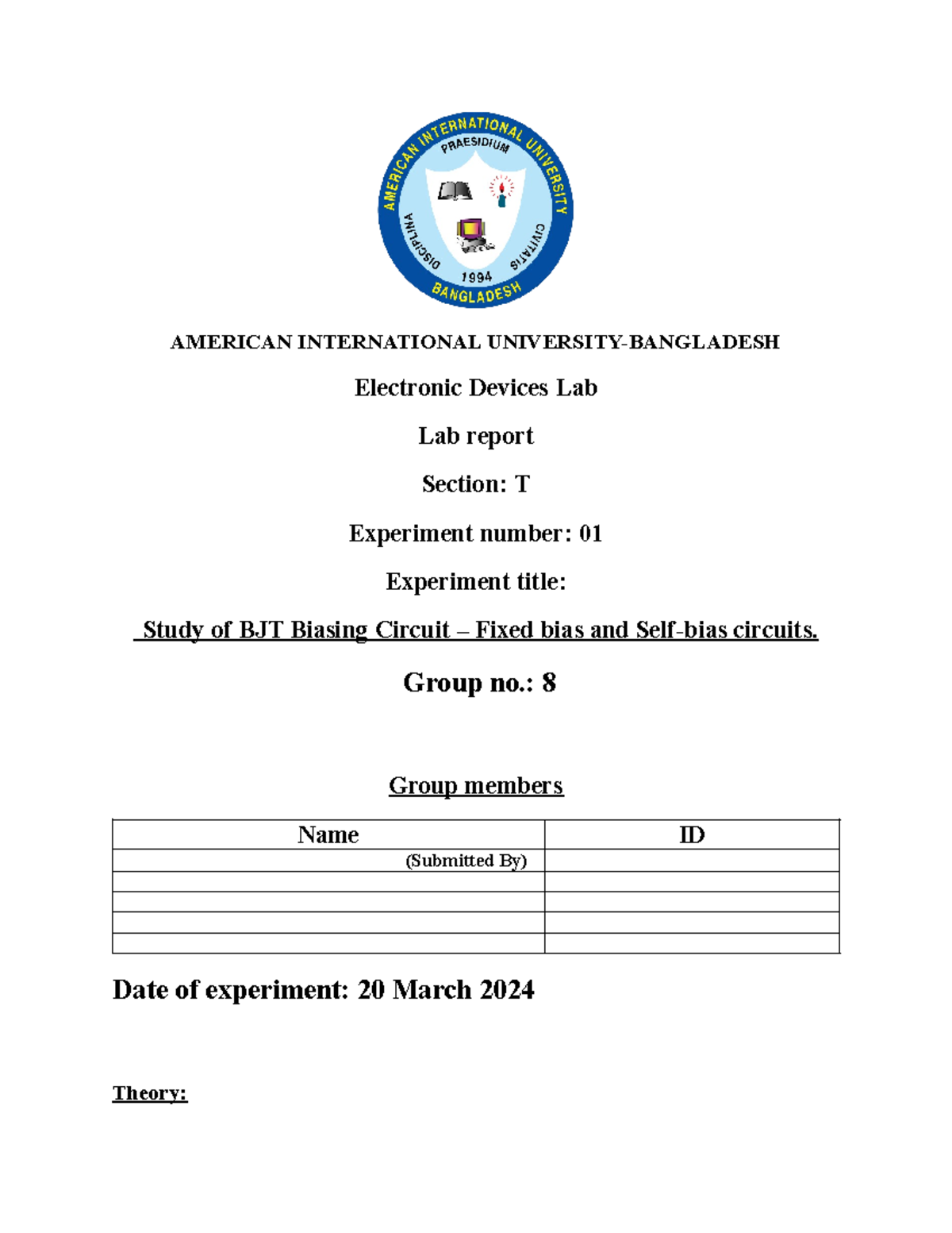 ED Lab report 1 - The operating point (Q) of BJT is very important for ...