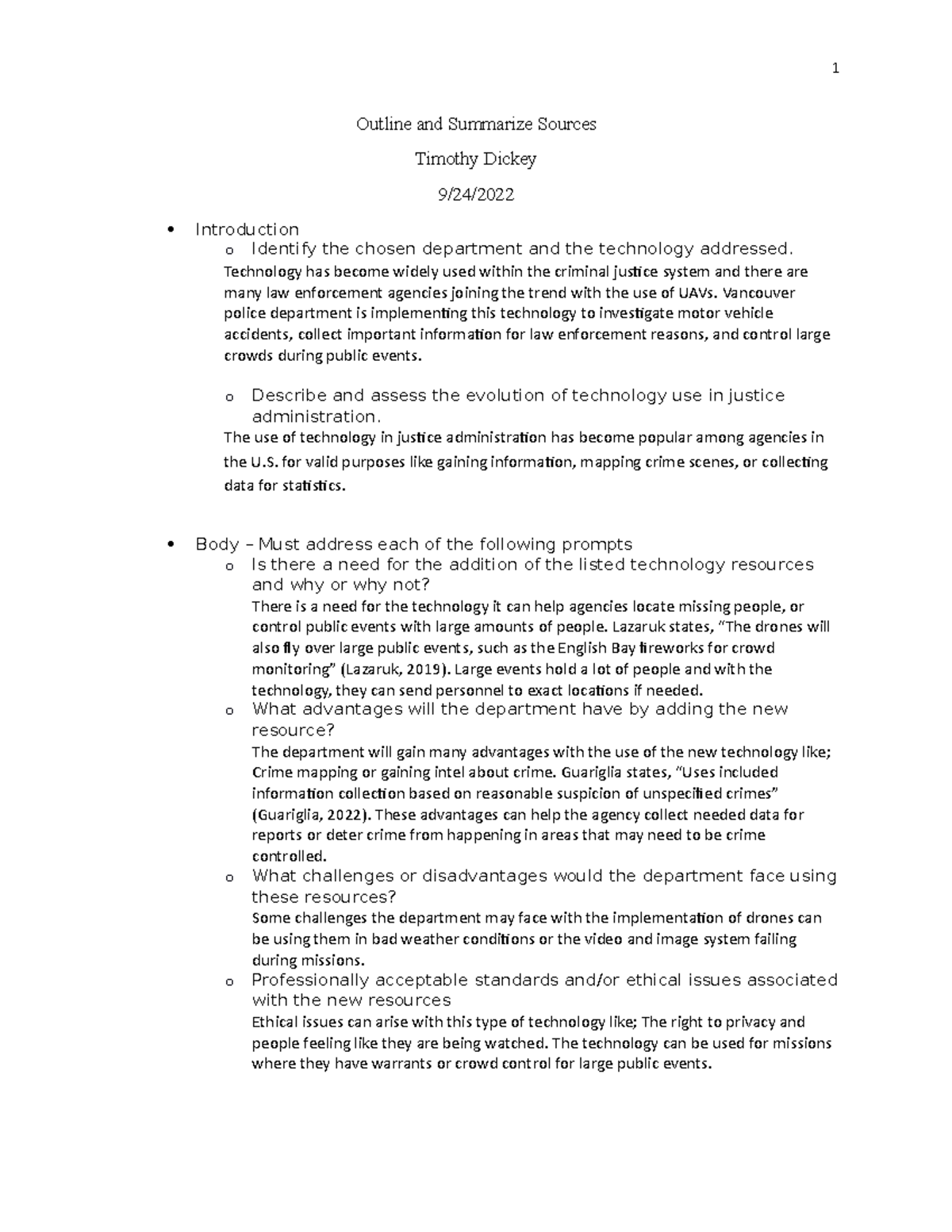 CRJU145 week 3 outline and summarize sources - 1 Outline and Summarize ...