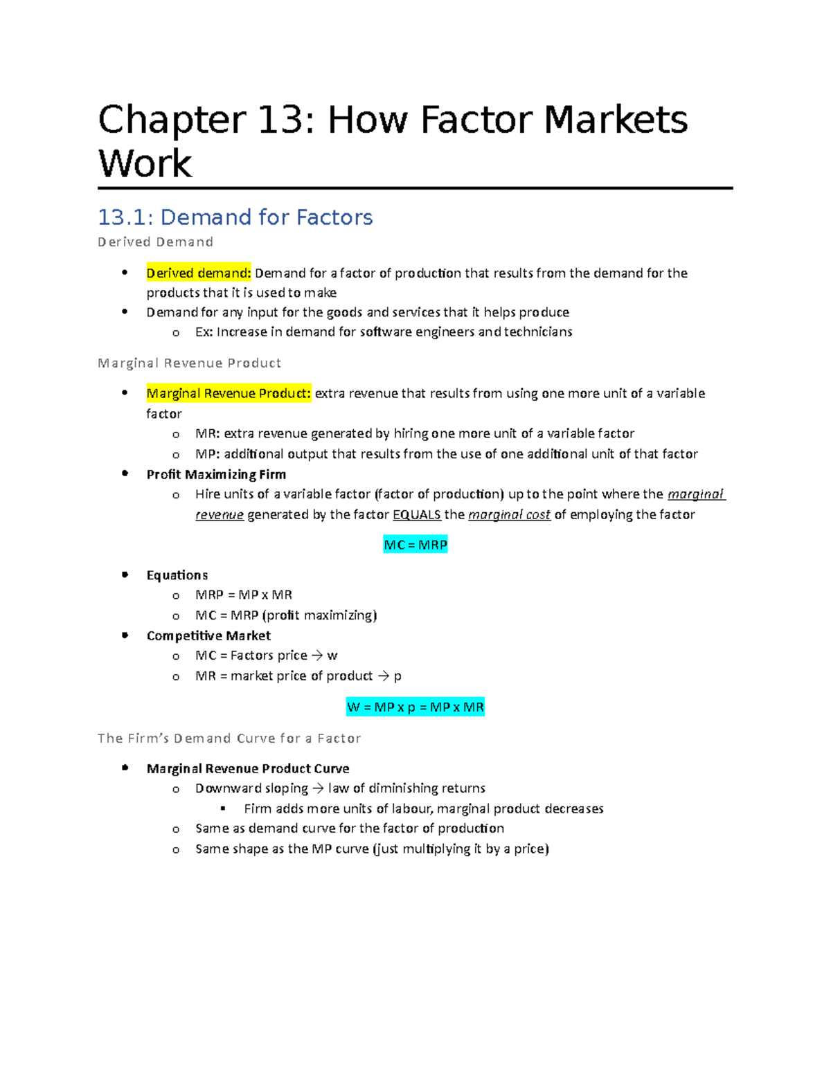 Chapter 13 - 33 Notes - ken - Chapter 13: How Factor Markets Work 13 ...