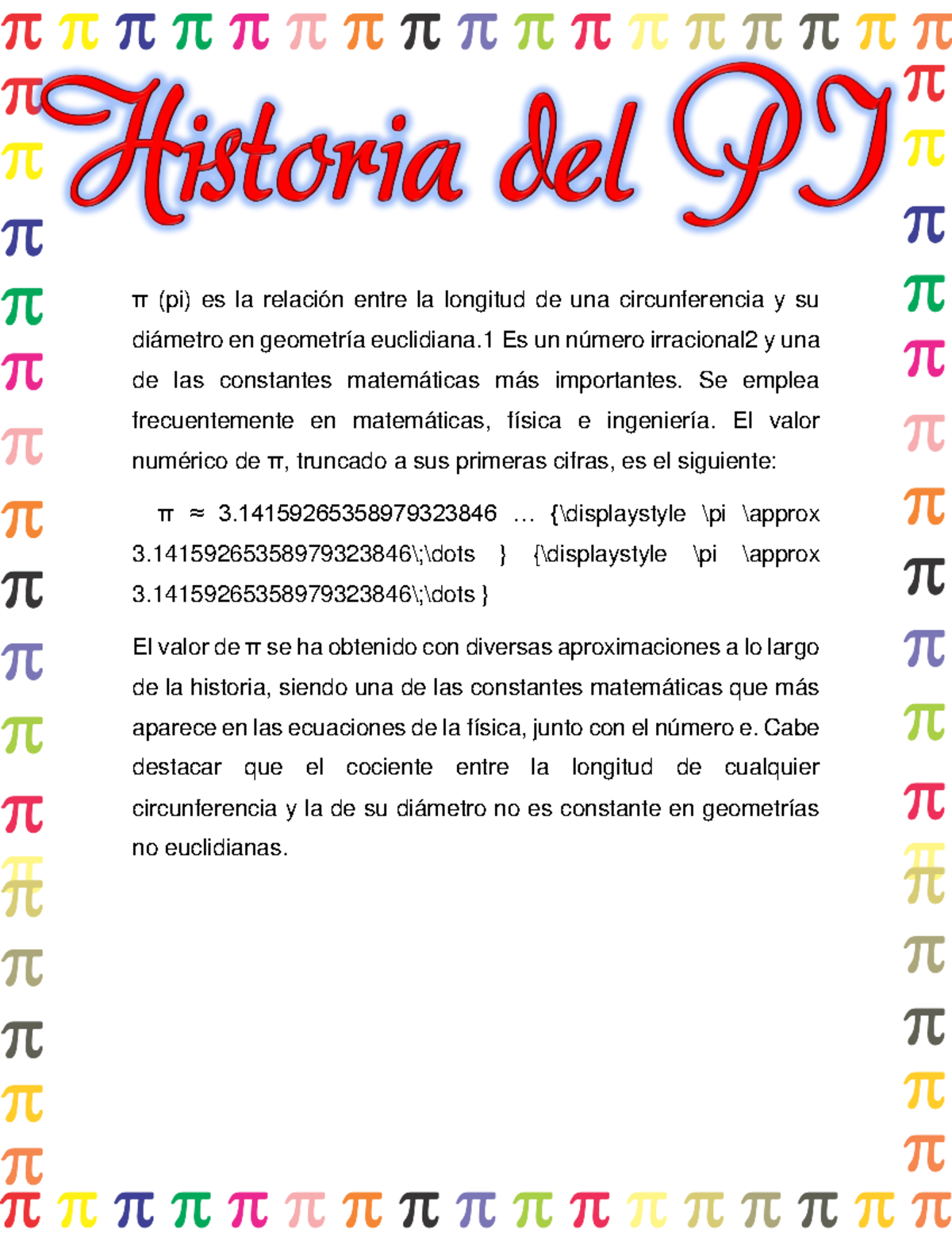 Información DEL pi - EXPOSICIÓN - π (pi) es la relación entre la ...