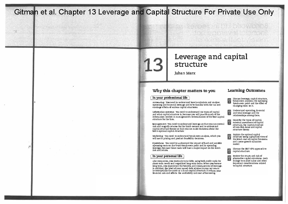 Gitman et al Chapter 13 Leverage and Capital Structure - 13 Leverage and capital structure Johan ...