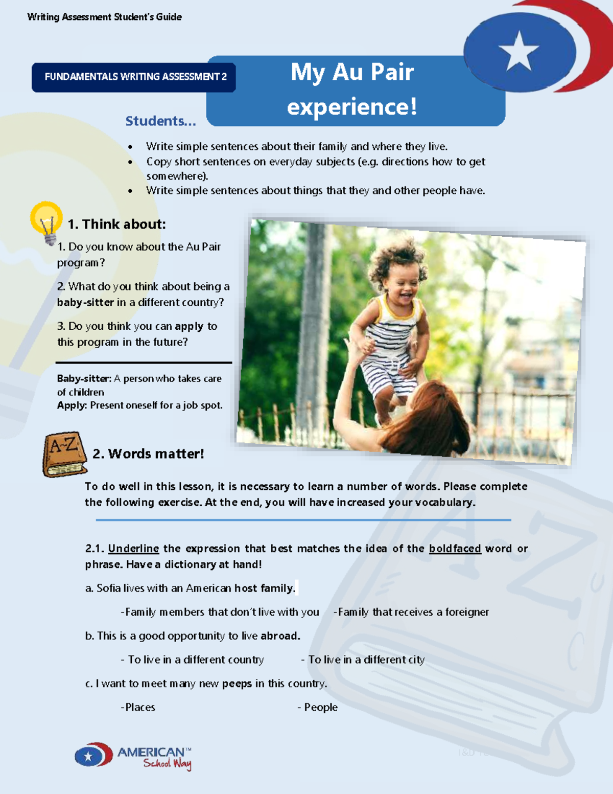 A1 Writing Assessment 2 MY AU PAIR Experience - To do well in this ...
