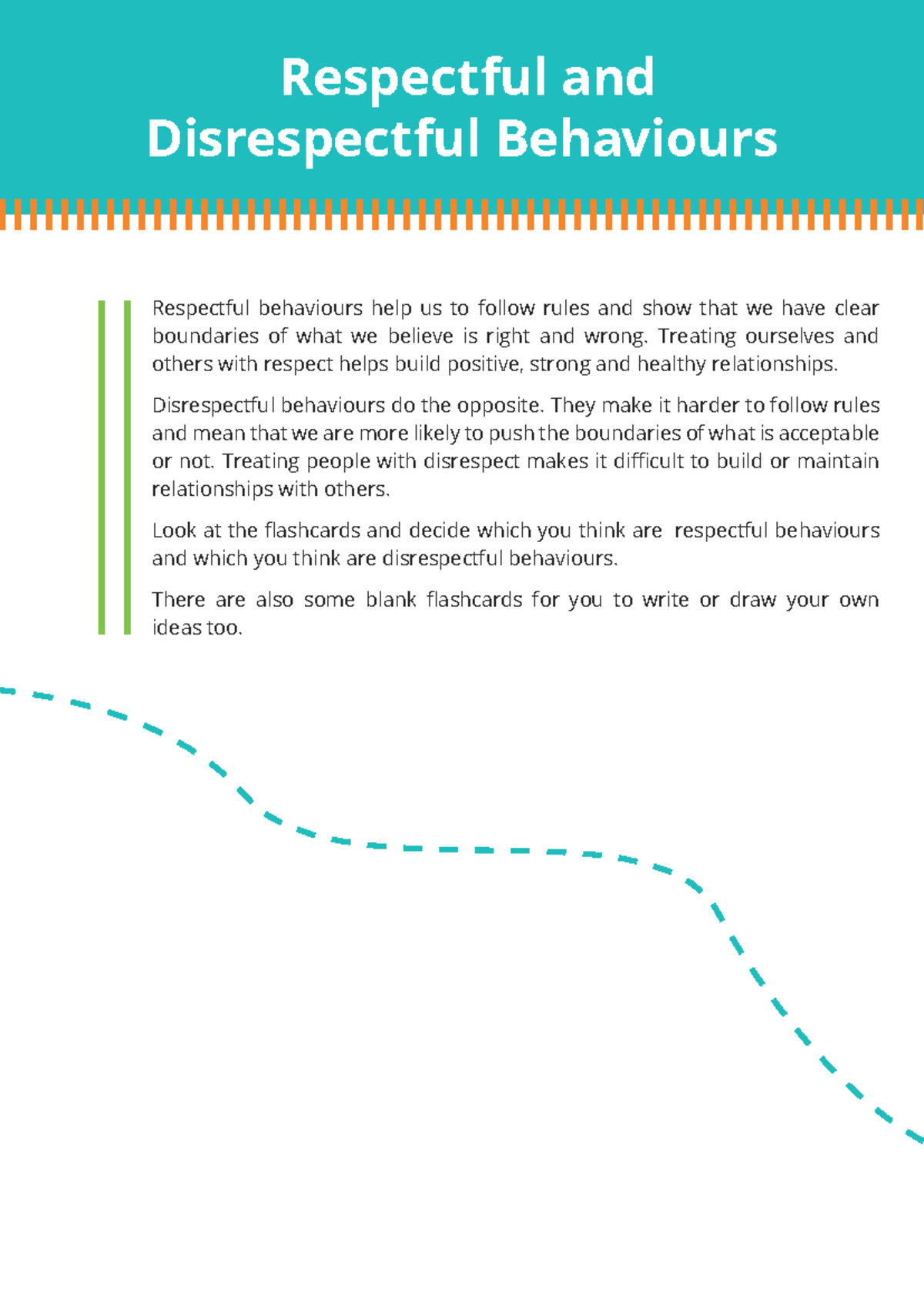 Respectful and disrespectful behaviours practice sheet for helping ...
