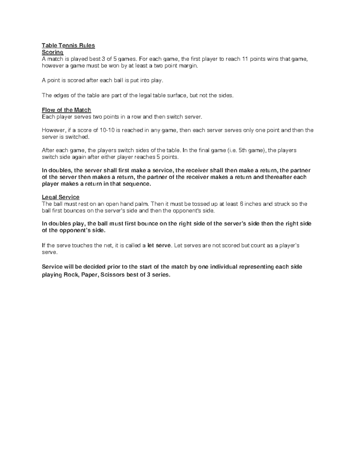 Table Tennis Rules - for your notes - Table Tennis Rules Scoring A ...