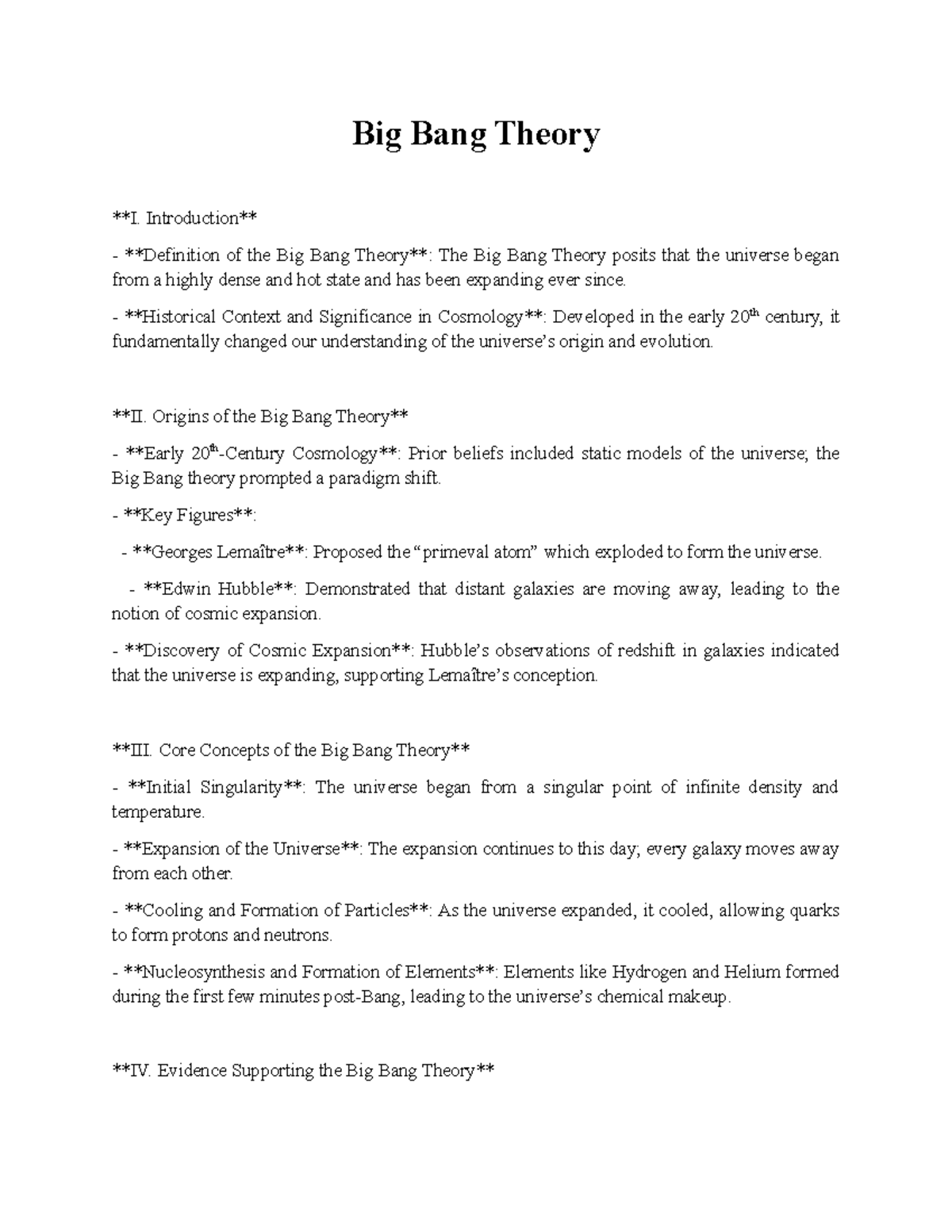Big bang theory - Please keep up - Big Bang Theory I. Introduction ...