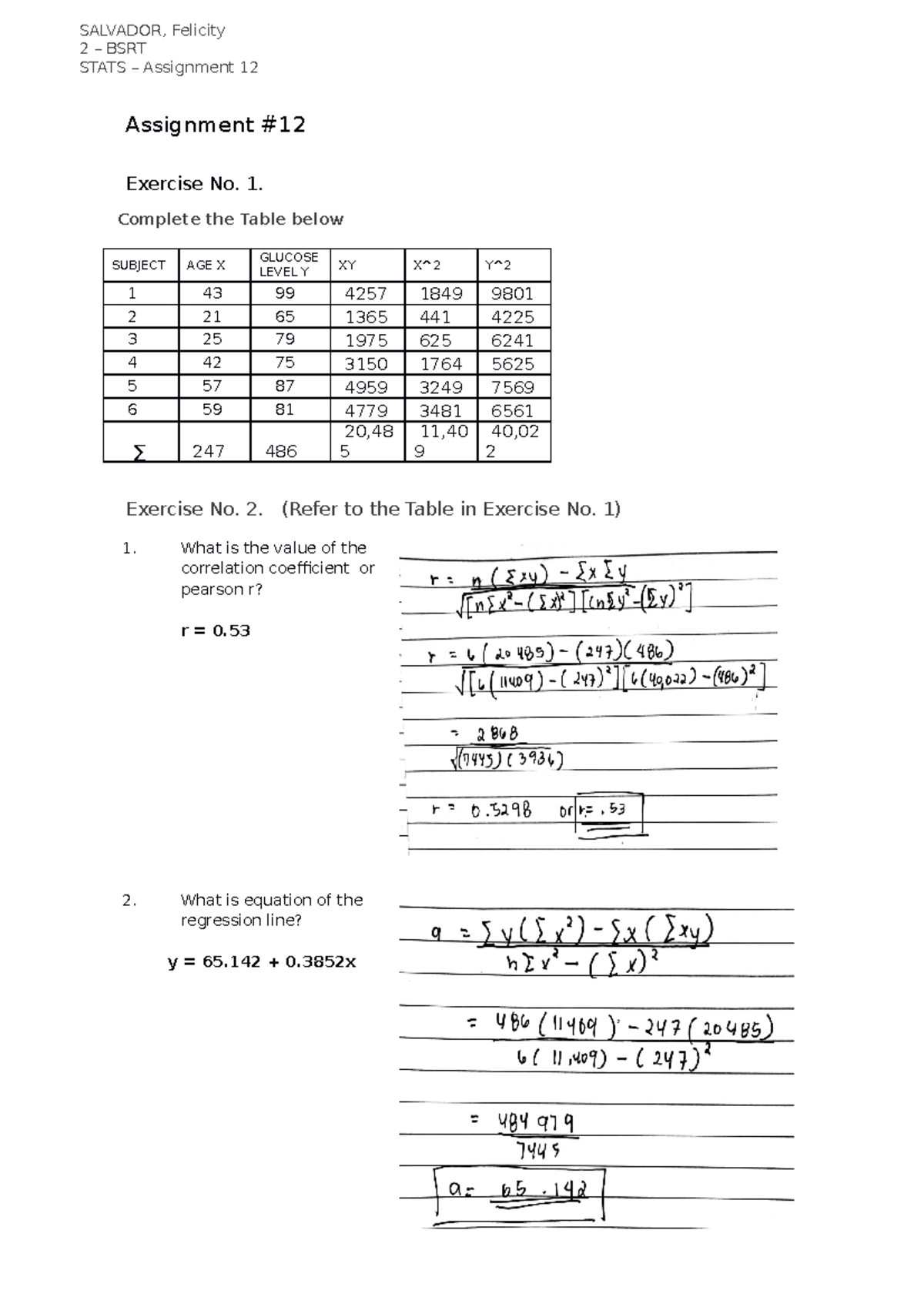 Stats Assignment 12 Fsalvador 2 Bsrt Stats Assignment 12 Assignment Exercise No 1 