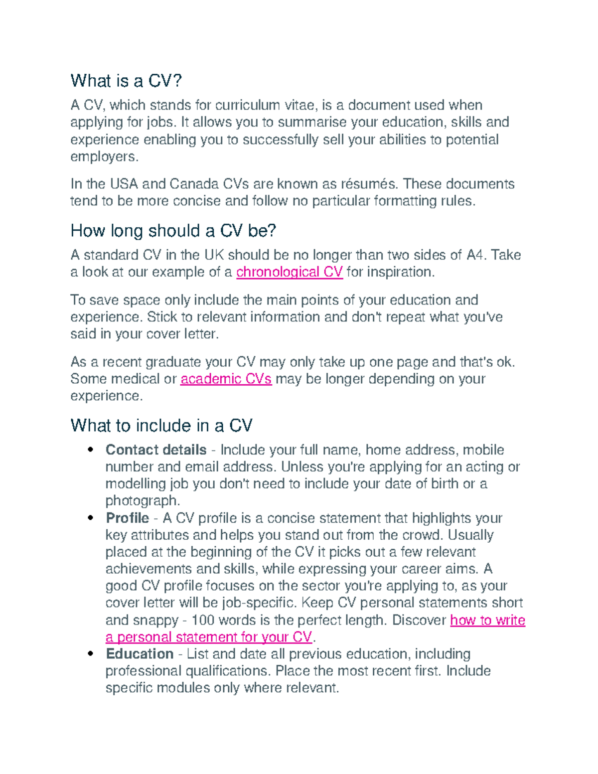 What is a CV - Lecture notes 1-3 - What is a CV? A CV, which stands for ...