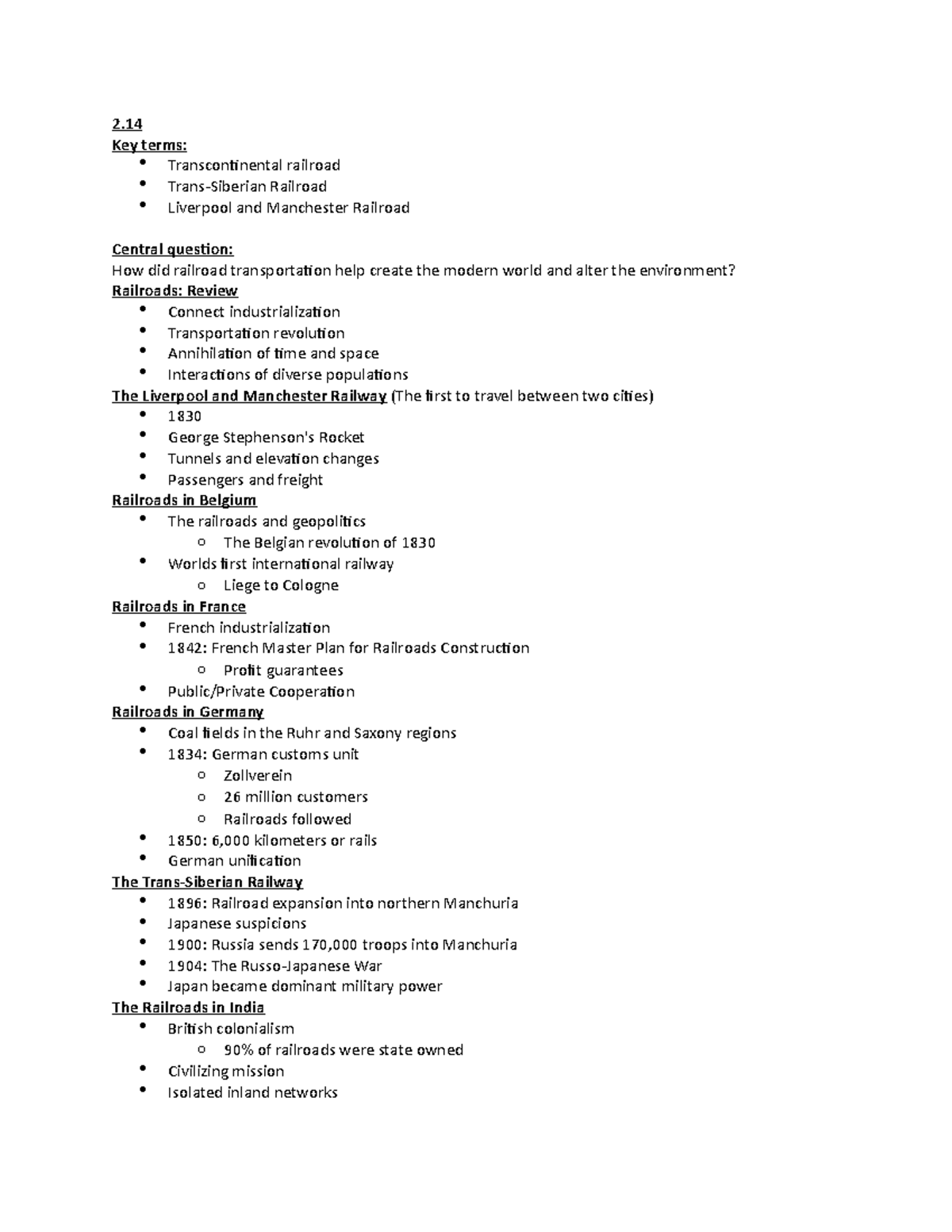 Feb 14 - notes - 2. Key terms: Transcontinental railroad Trans-Siberian ...