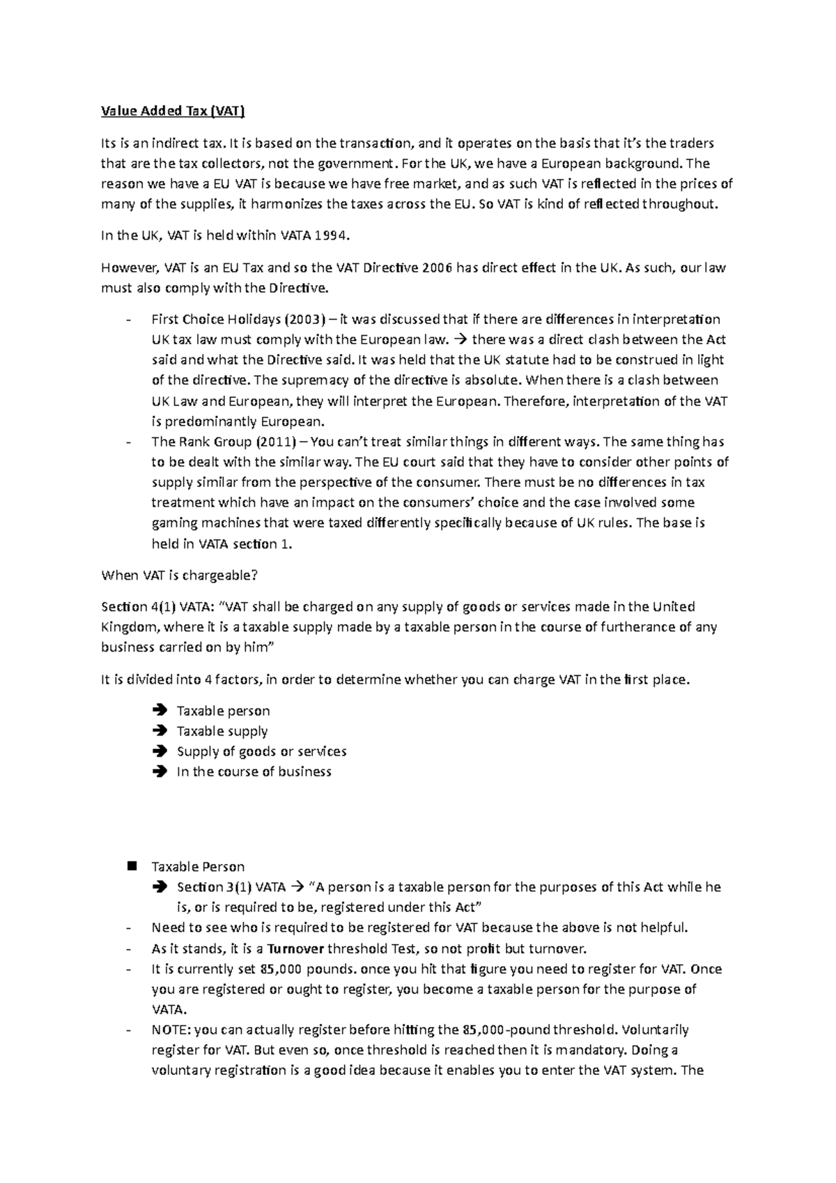 Value Added Tax (VAT) - Notes from the Tax law lecture of my university ...