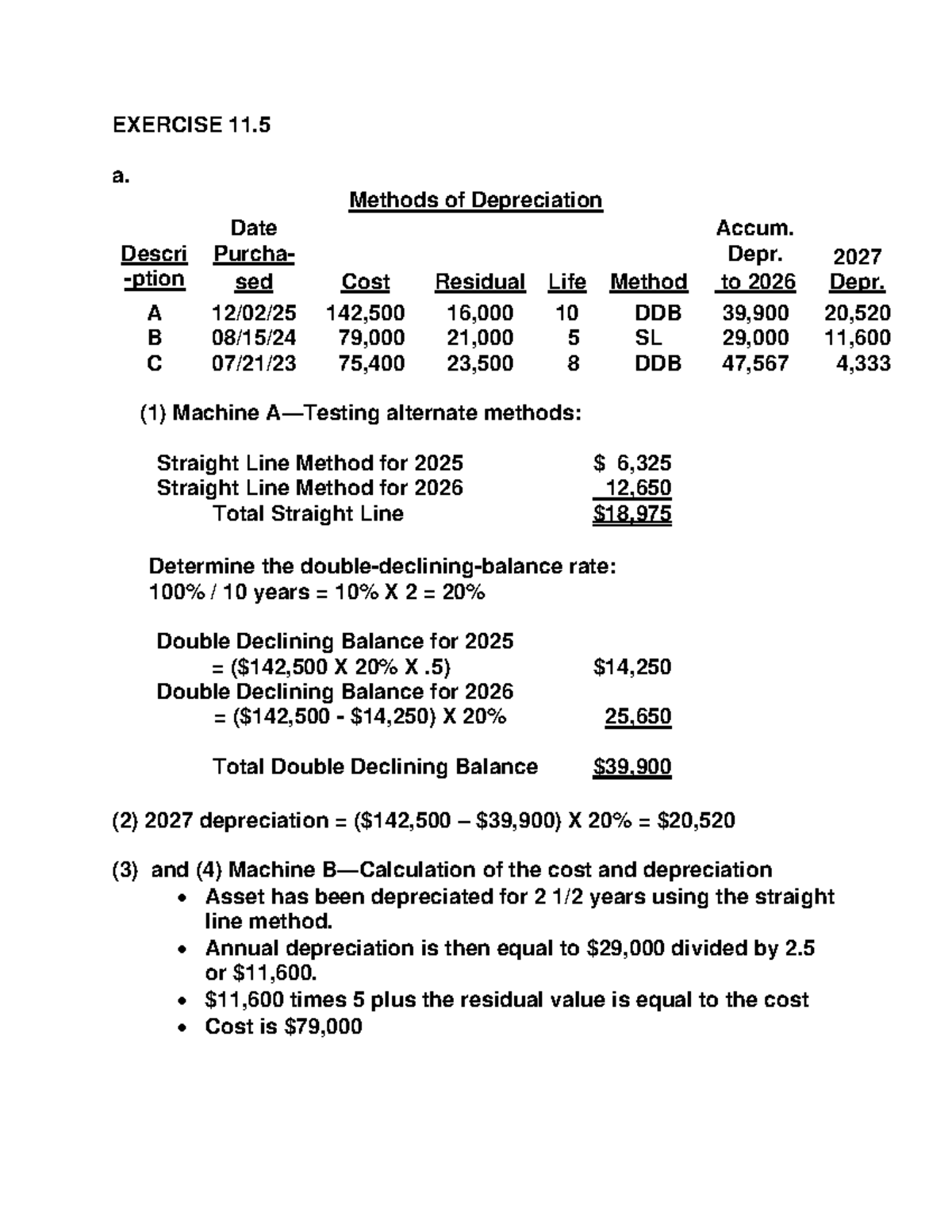 Solution Ch 11 Depreciation, Impairment and Disposition - EXERCISE 11 ...