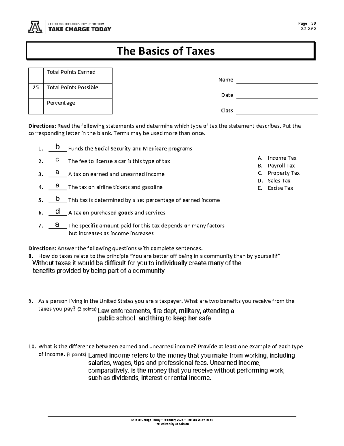 The Basics of Taxes Worksheet - Page | 20 2.2.2 © Take Charge Today ...