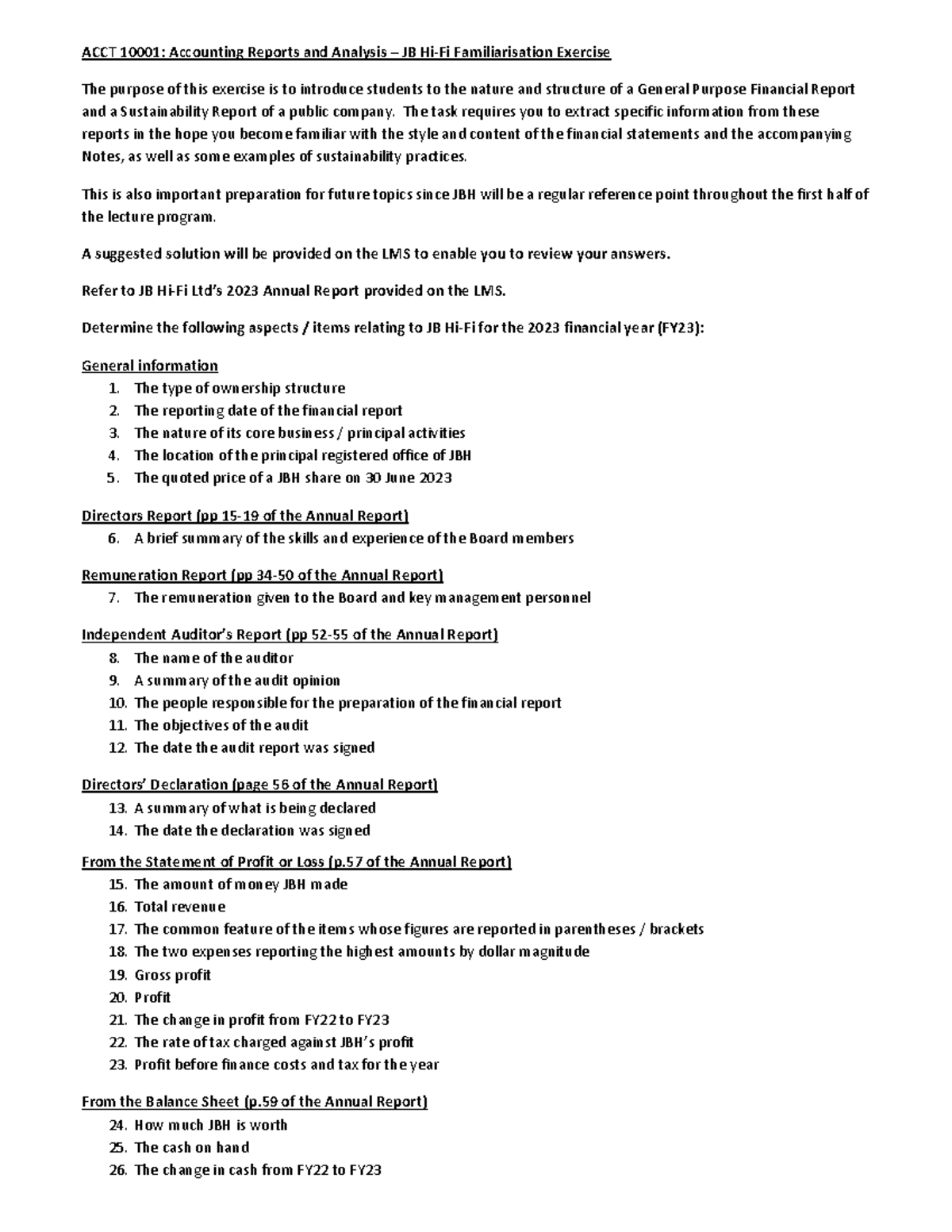 JB Hi Fi Exercise - ACCT 10001: Accounting Reports and Analysis – JB Hi ...