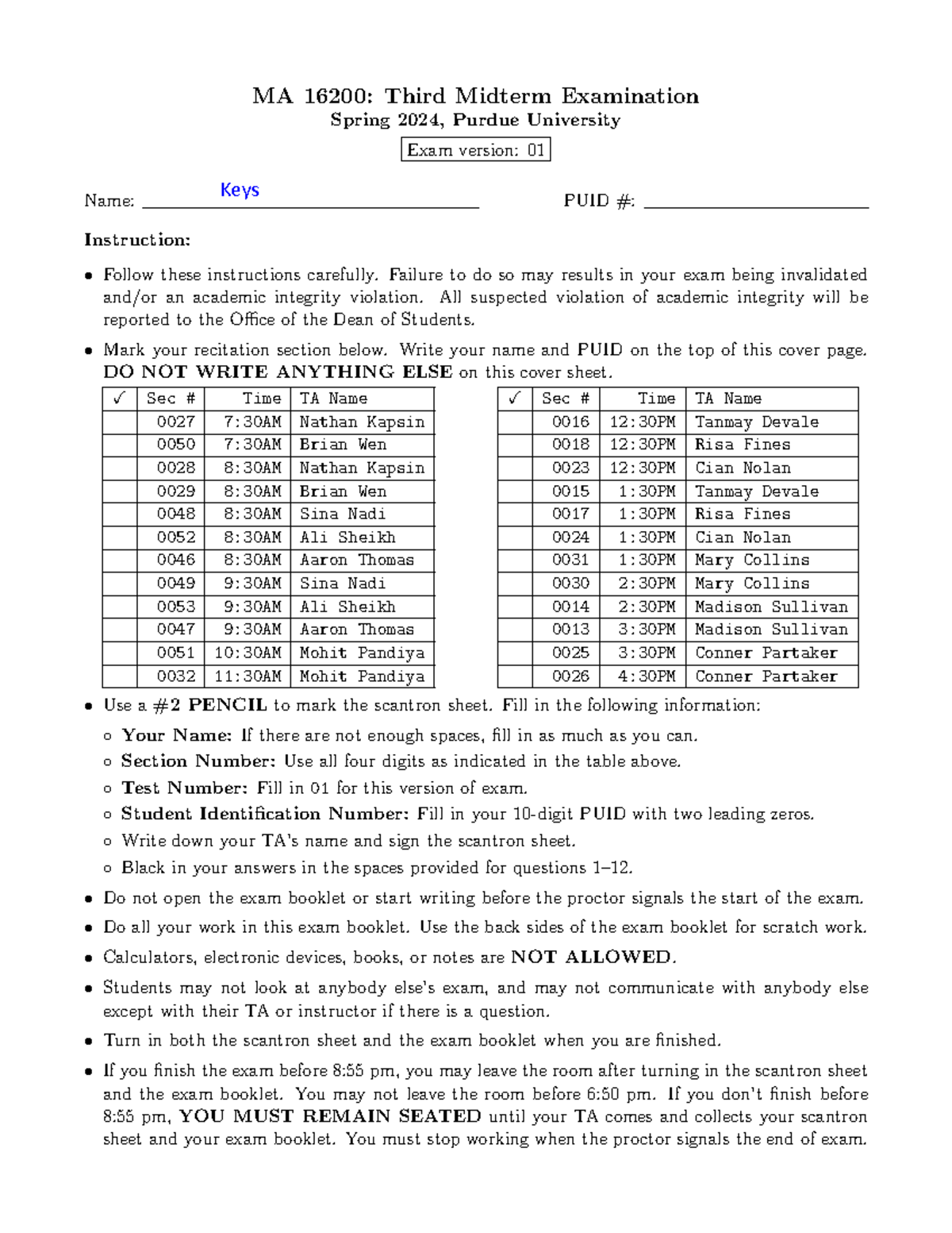 Practice doc of - MA 16200: Third Midterm Examination Spring 2024 ...