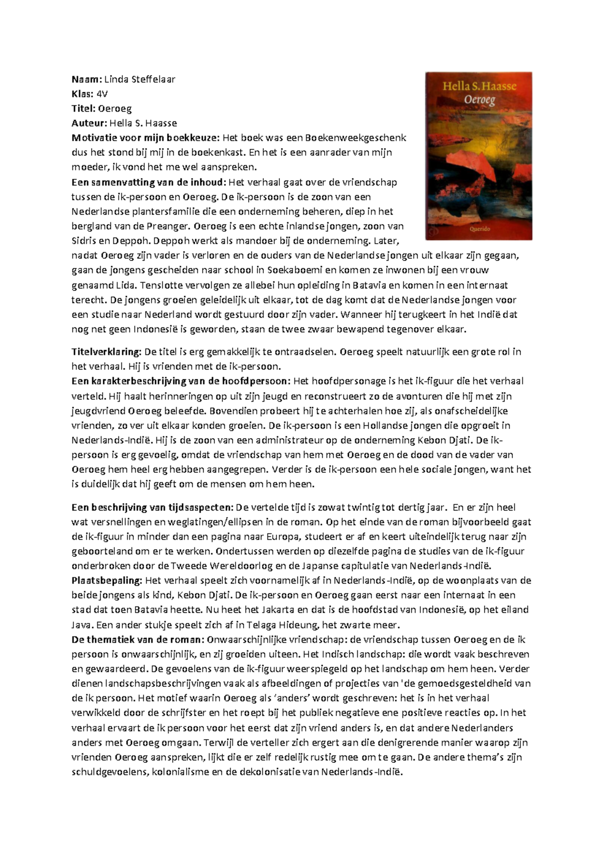 LDO2 Oeroeg 4V - Boekverslag geschreven in 4vwo klas voor Nederlands ...