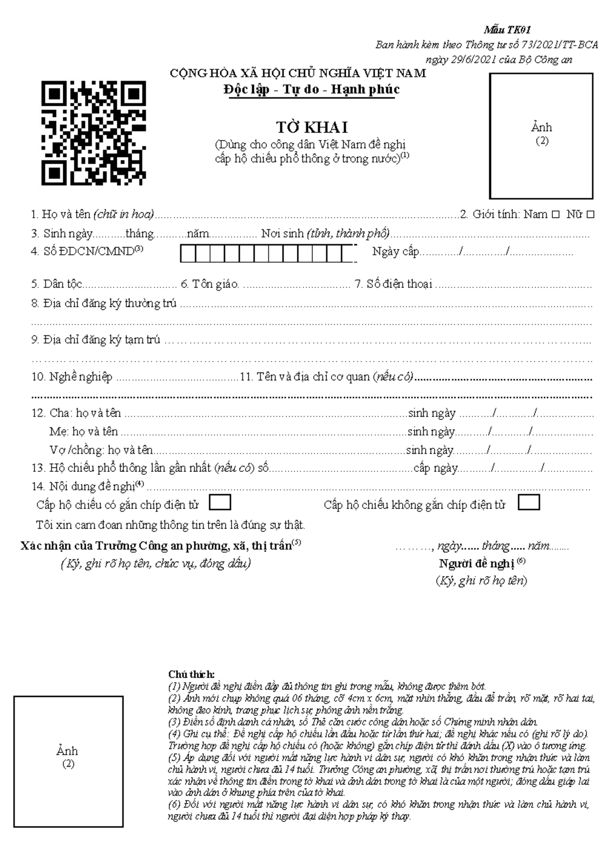 Mau TK01 - lóds - Mẫu TK Ban hành kèm theo Thông tư số 73/2021/TT-BCA ...