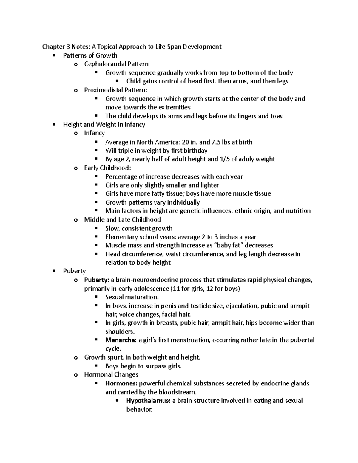 Chapter 3 Notes - Chapter 3 Notes: A Topical Approach to Life-Span ...