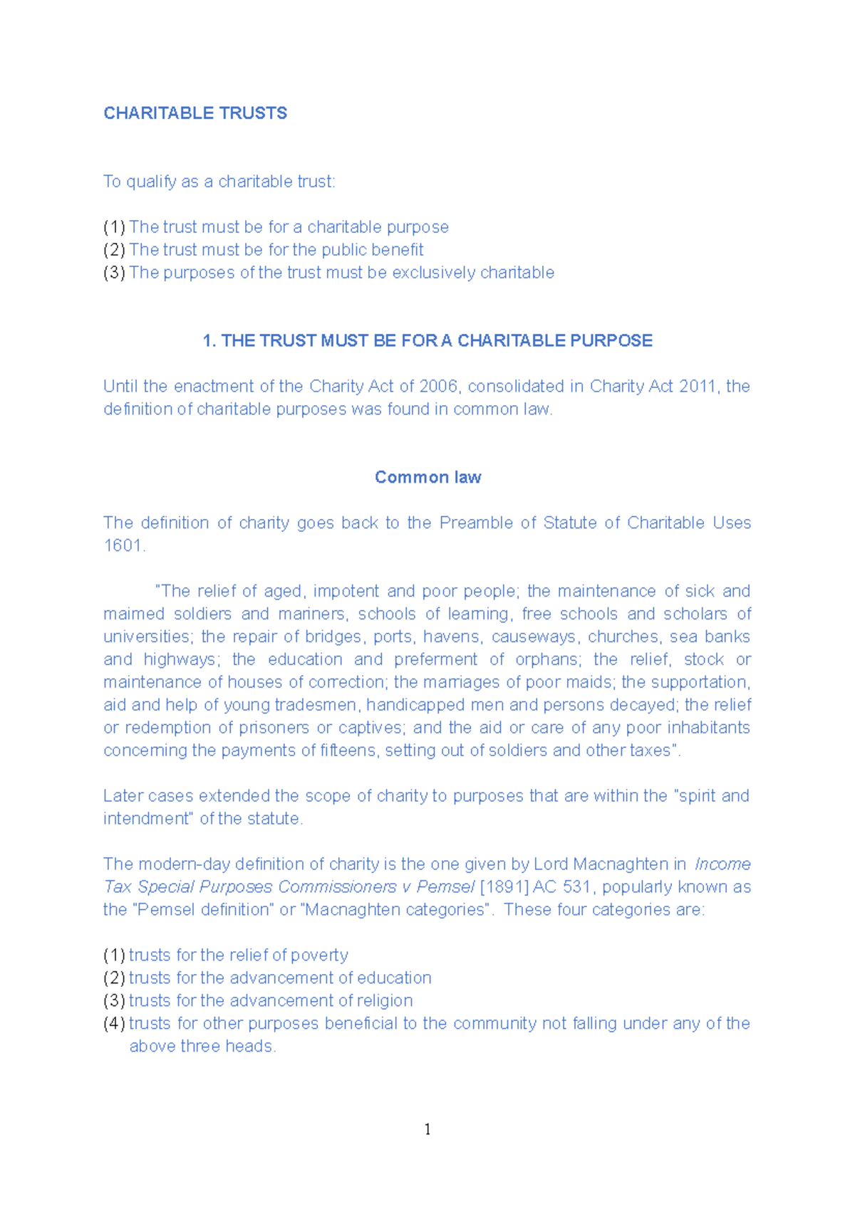 Charitable Purpose Trusts - CHARITABLE TRUSTS To qualify as a ...